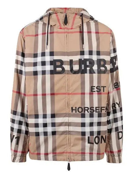 Burberry Tartan Motif Nylon Jacket - Beige