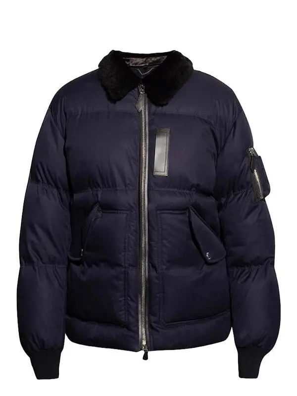 Burberry Cotton Gabardine Puffer Jacket With Shearling Collar - Navy Blue