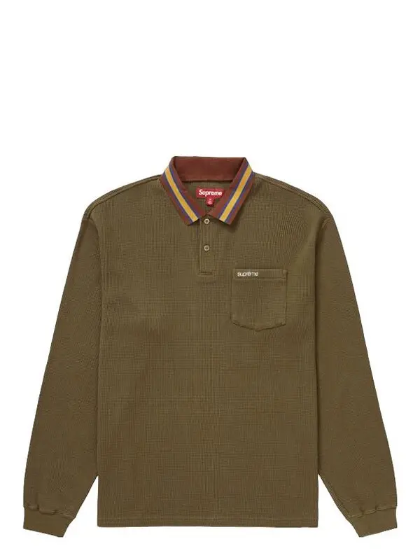 Supreme Thermal Long Sleeve Polo Shirt - Olive