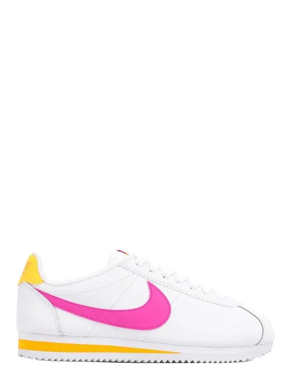 Nike Classic Cortez Leather Sneakers - White/laser Fuchsia/laser Orange