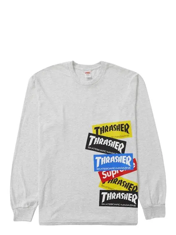 Supreme Thrasher Logo Long Sleeve Tee Shirt - Ash Grey