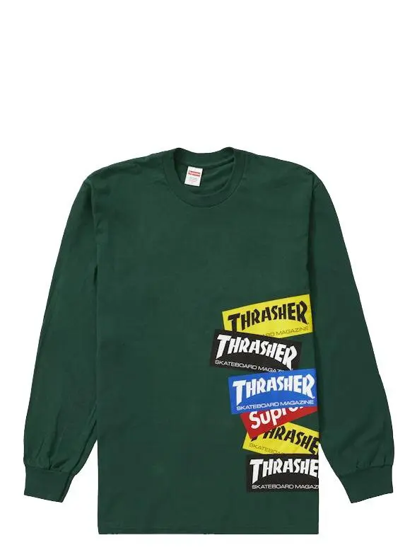Supreme Thrasher Logo Long Sleeve Tee Shirt - Dark Green