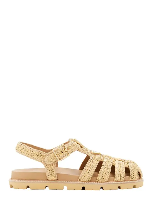 Prada Woven Raffia Fisherman Sandals - Tan