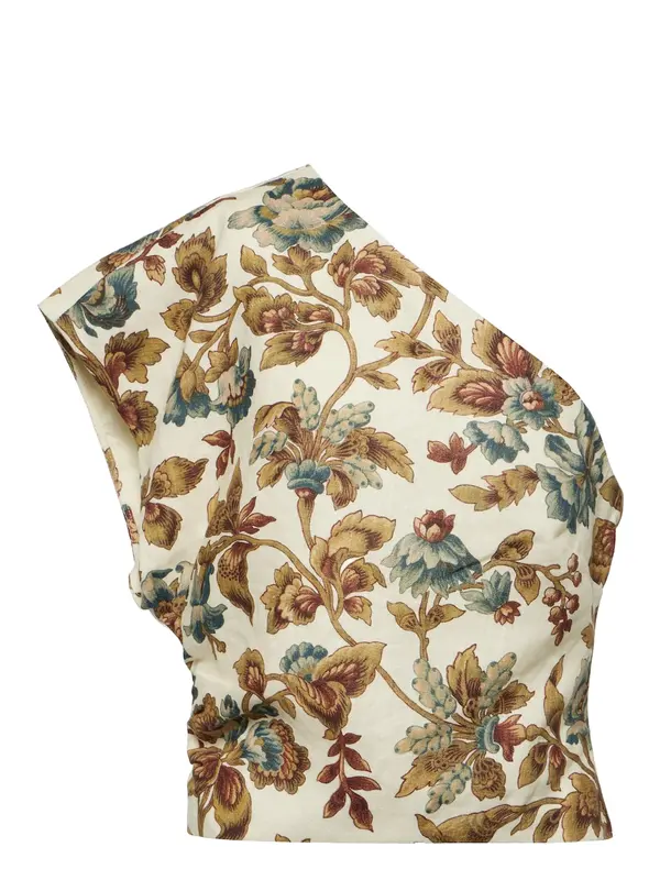 Sir The Label Eleanora Floral One-shoulder Linen Crop Top - Multicoloured