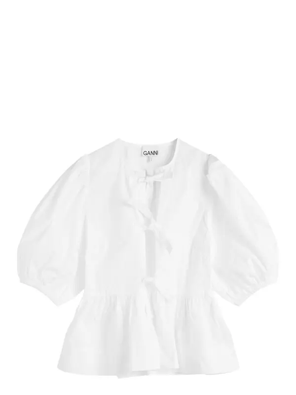 GANNI Cotton Poplin Peplum Blouse - Bright White
