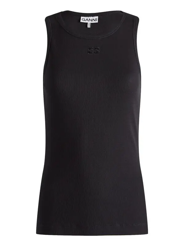 GANNI Soft Cotton Rib Tank Top - Black