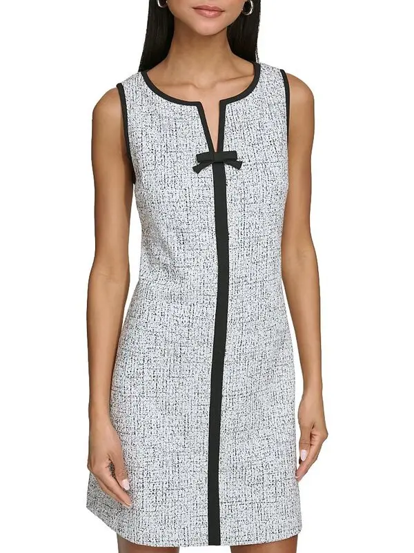 Karl Lagerfeld Paris Speckled Sheath Dress With Bow - Soft White/ Black