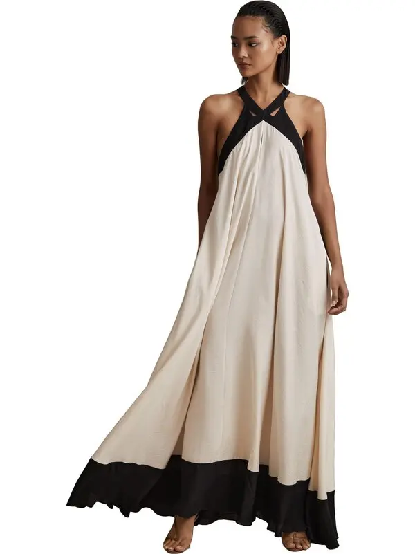 REISS Aubree Colorblock Maxi Dress - Neutral/black