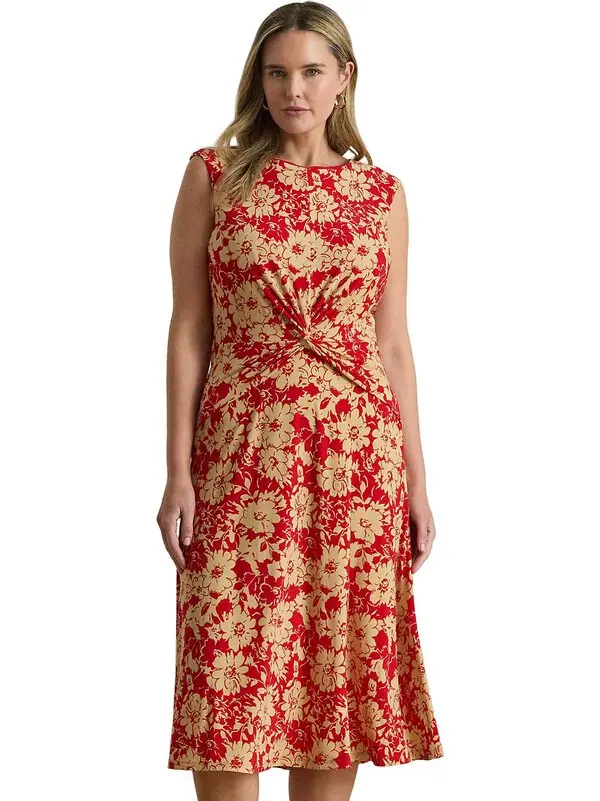 Ralph Lauren Floral Twist-front Stretch Jersey Dress - Red/tan