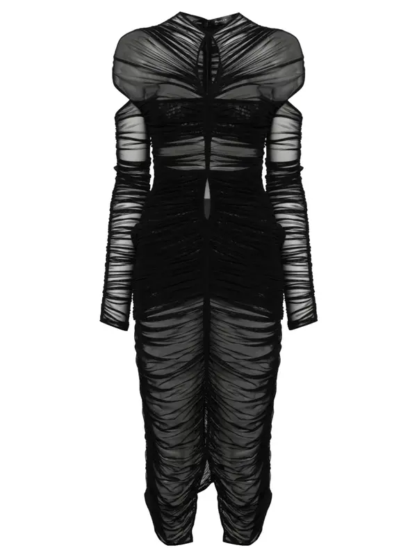 MUGLER Draped Semi-sheer Mesh Dress - Black