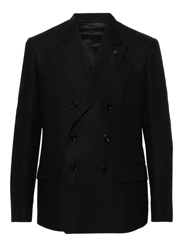 LARDINI Double-breasted Linen Blazer - Black