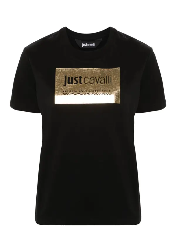 Just Cavalli Metallic Logo Cotton T-shirt - Black