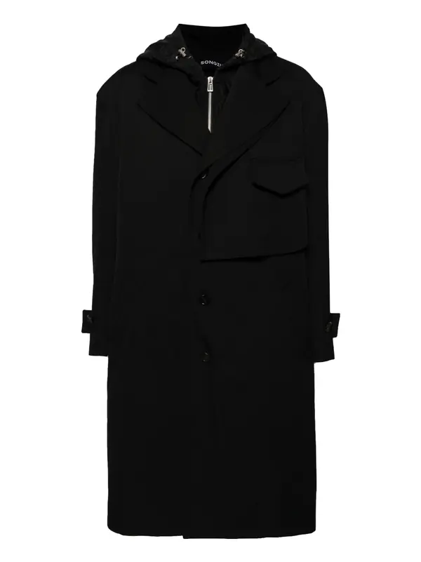 SONGZIO Detachable-hood Wool Trench Coat - Black