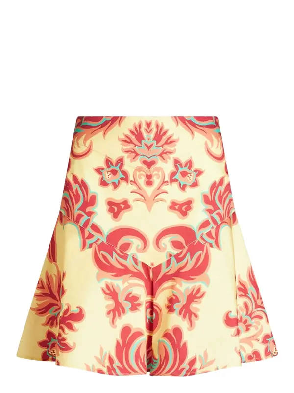 Etro Venus-print Poplin Miniskirt - Yellow
