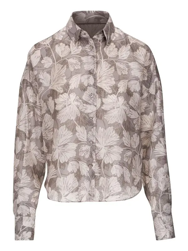 Brunello Cucinelli Floral Print Silk Shirt - Grey