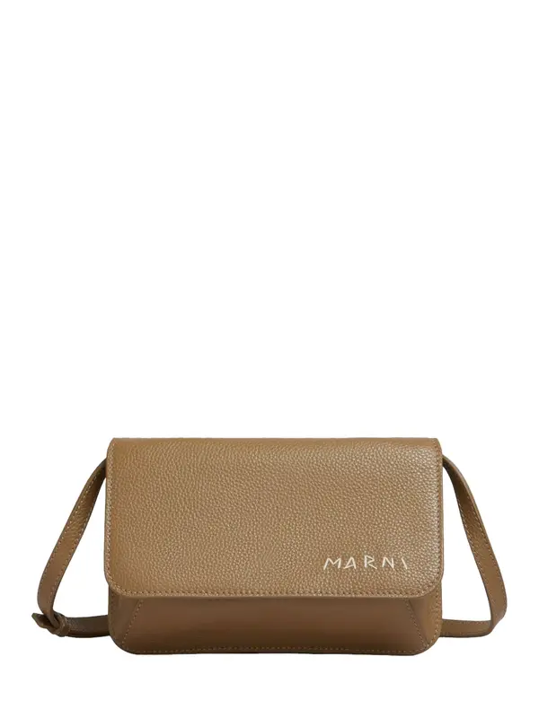 Marni Logo-embroidered Leather Shoulder Bag - Brown