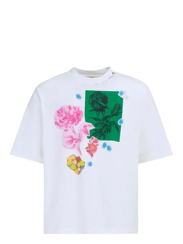 Marni Floral-print Cotton T-shirt - White