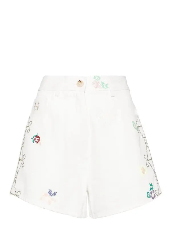 FORTE_FORTE Embroidered Denim Shorts - White