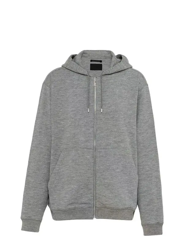 Prada Triangle-logo Zip-up Hoodie - Grey