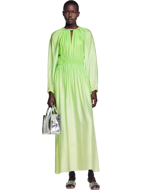 Sandro Rhinestone Neckline Maxi Dress - Green