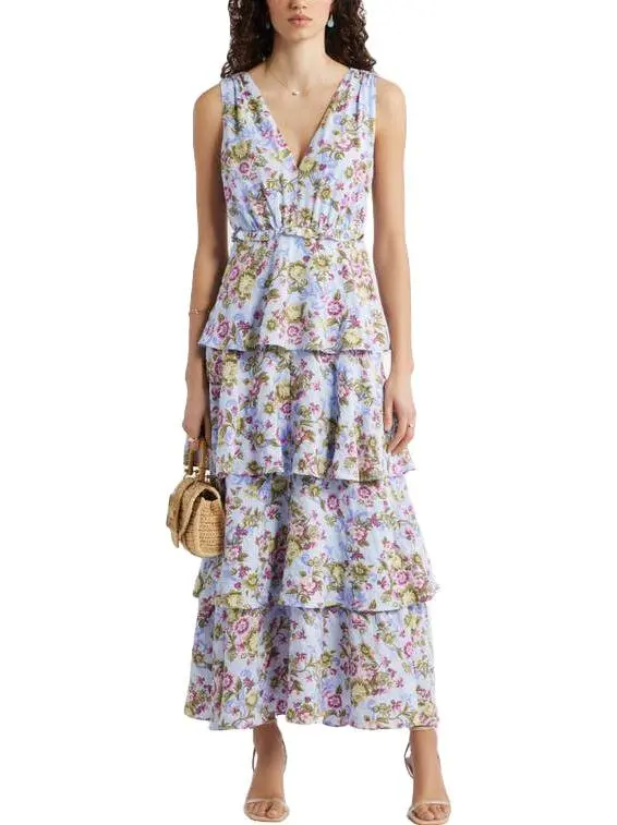Chelsea28 Floral Tiered Maxi Dress - Blue- Savannah Medallion