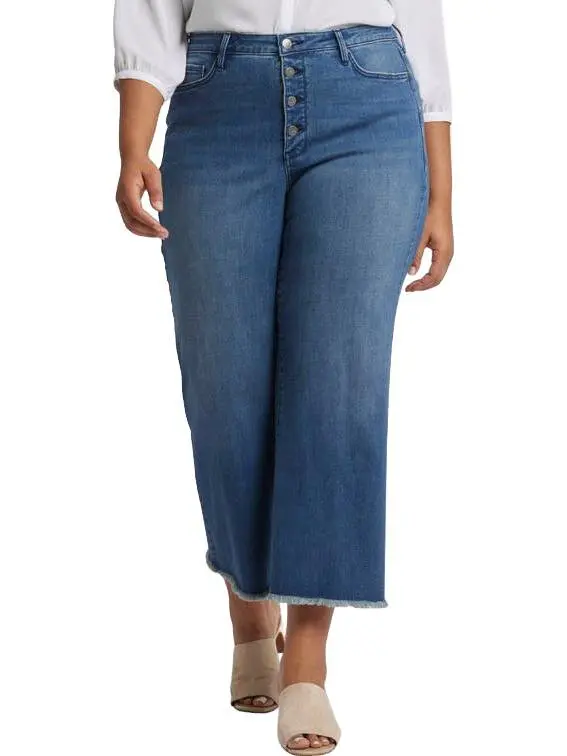 NYDJ Teresa Exposed Button High-waist Wide-leg Ankle Jeans - Mission Blue