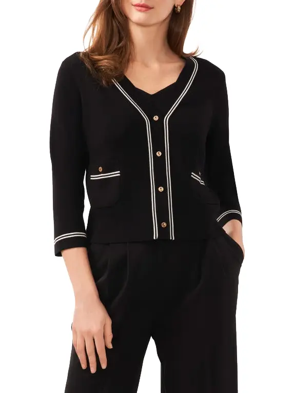 Halogen Contrast Trim Two-pocket Cardigan - Rich Black