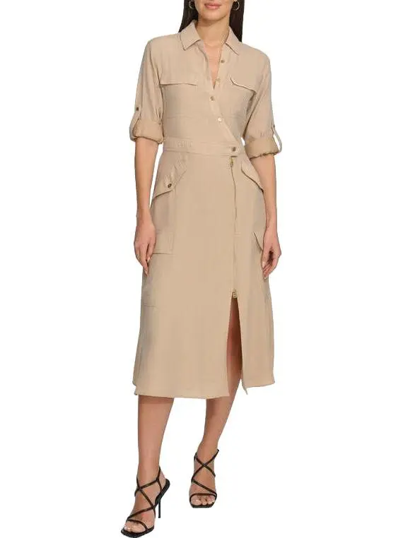 Dkny Cargo Midi Shirt Dress - Sandalwood