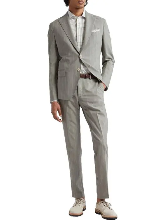 Eleventy Pinstripe Stretch Wool Blend Suit - Military Green