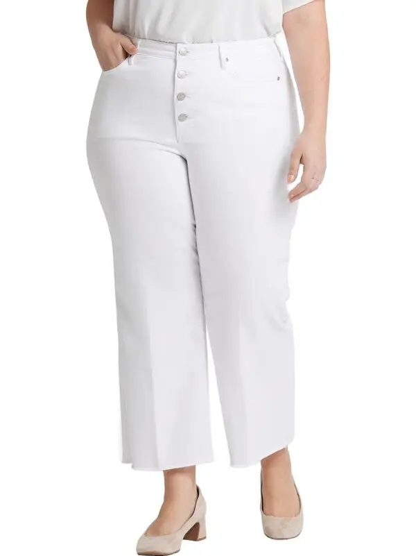 NYDJ Teresa Exposed Button High Waist Ankle Wide Leg Jeans - Optic White