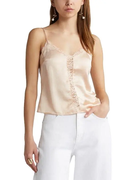 OPEN EDIT Lace Inset Satin Camisole - Beige Bisque