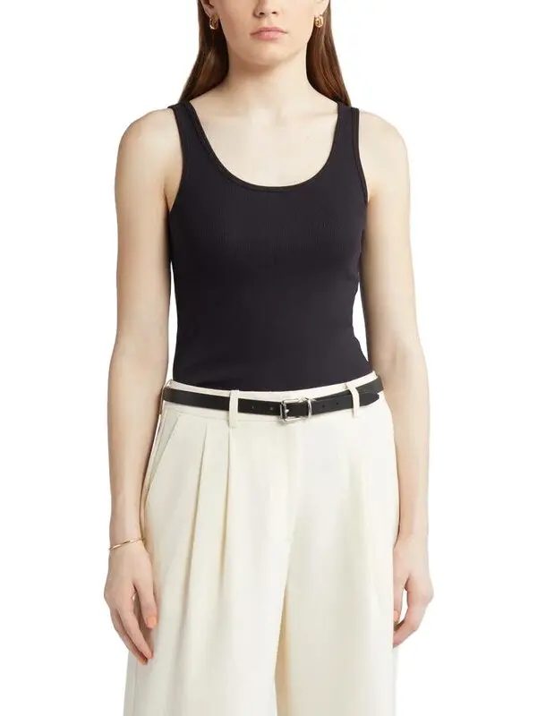 Nordstrom Ribbed Pima Cotton Tank - Black