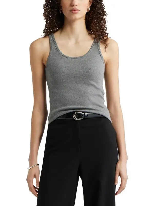 Nordstrom Ribbed Pima Cotton Tank - Grey Dark Heather