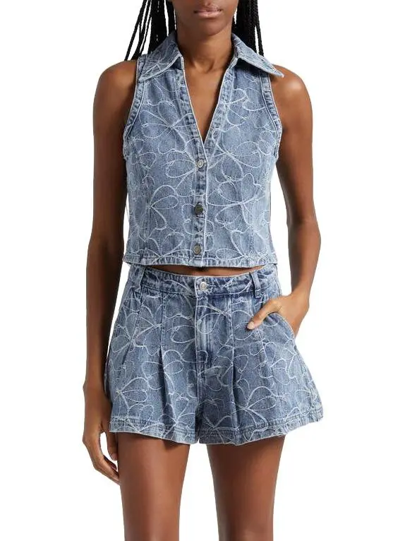 Ramy Brook Deacon Floral Embroidered Denim Vest - Indigo Emb Floral Denim