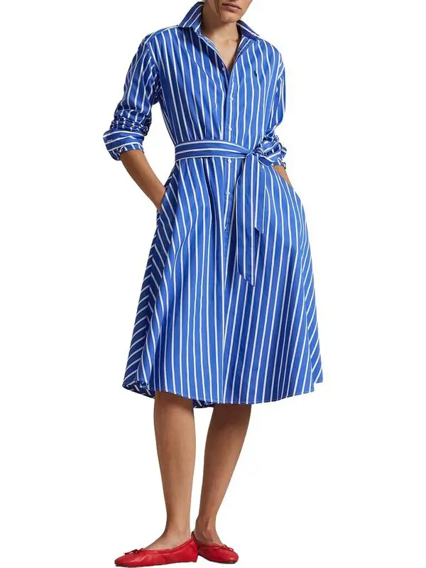 Polo Ralph Lauren Stripe Long Sleeve Cotton Shirtdress - Blue/white