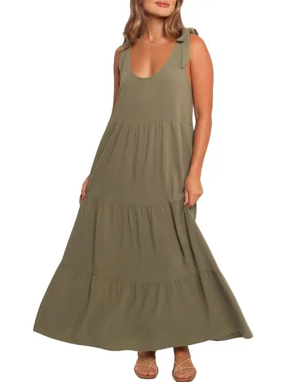PETAL & PUP Marcy Linen Midi Dress - Olive