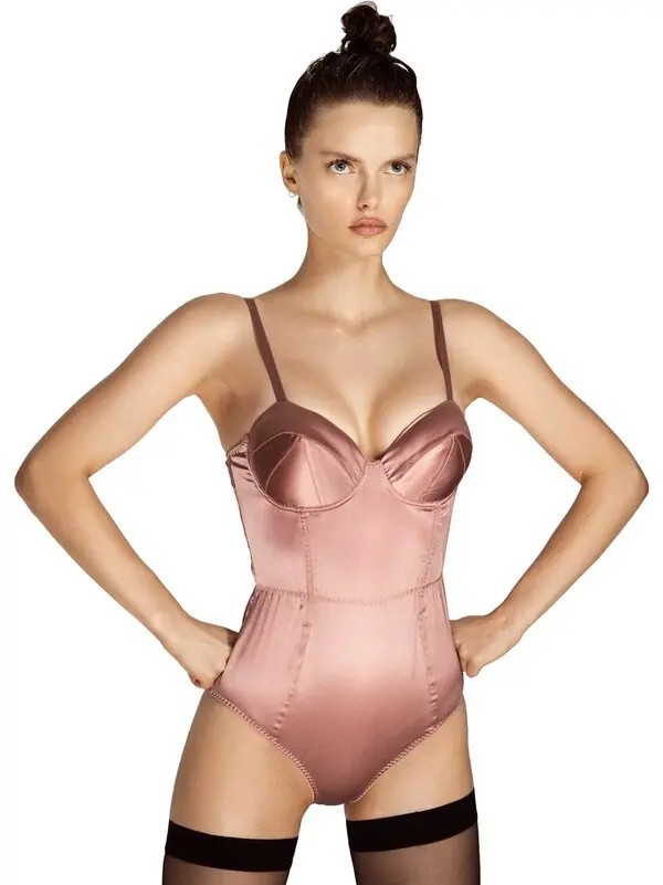 Fleur Du Mal Satin Bullet Bodysuit - Rose Pink