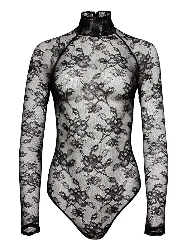 Fleur Du Mal High Neck Lace Bodysuit - Black