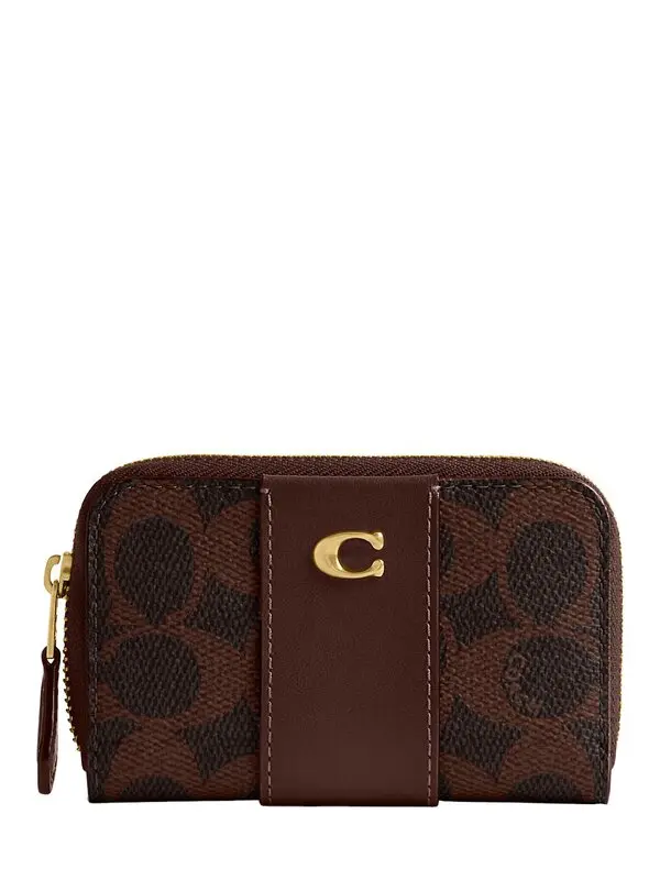 COACH Essential Small Zip Around Card Case In Signature Canvas - Brass/maple