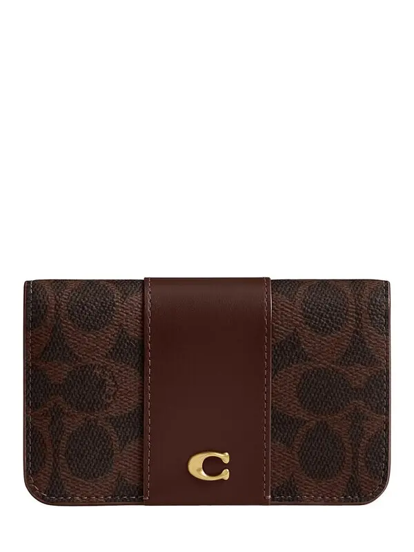 COACH Essential Slim Card Case In Signature Canvas - Brass/maple
