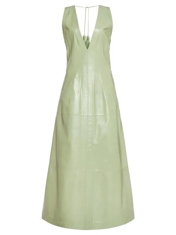 Bottega Veneta Tasseled Leather Midi Dress - Green