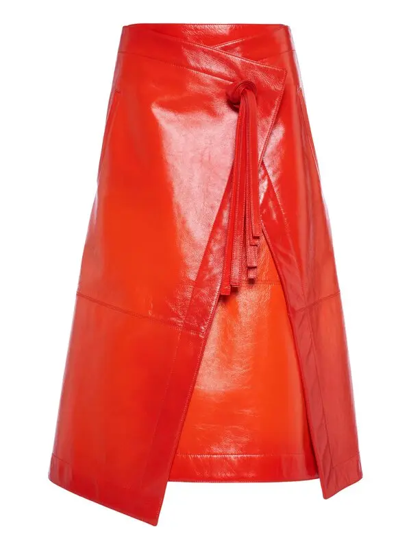 Bottega Veneta Degrade-leather Midi Wrap Skirt - Red