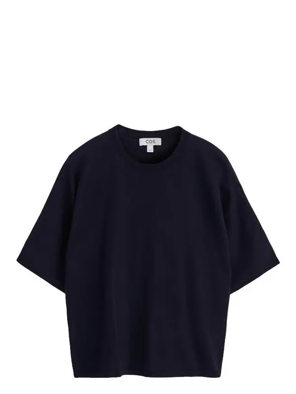 Cos Knitted Merino Wool T-shirt - Navy