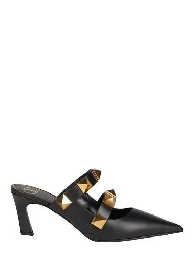 Valentino Garavani Leather Mules With Geometric Heel - Black