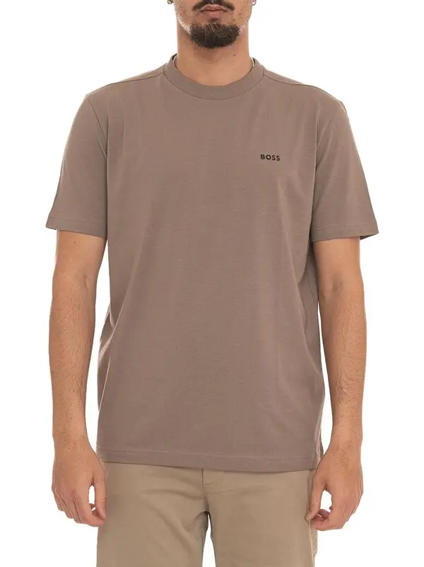 BOSS Cotton T-shirt With Logo - Mud