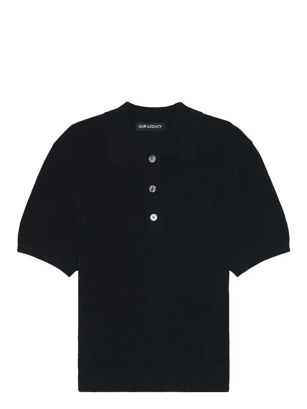 Our Legacy Traditional Polo In Black - Shadow Black Crispy Cotton
