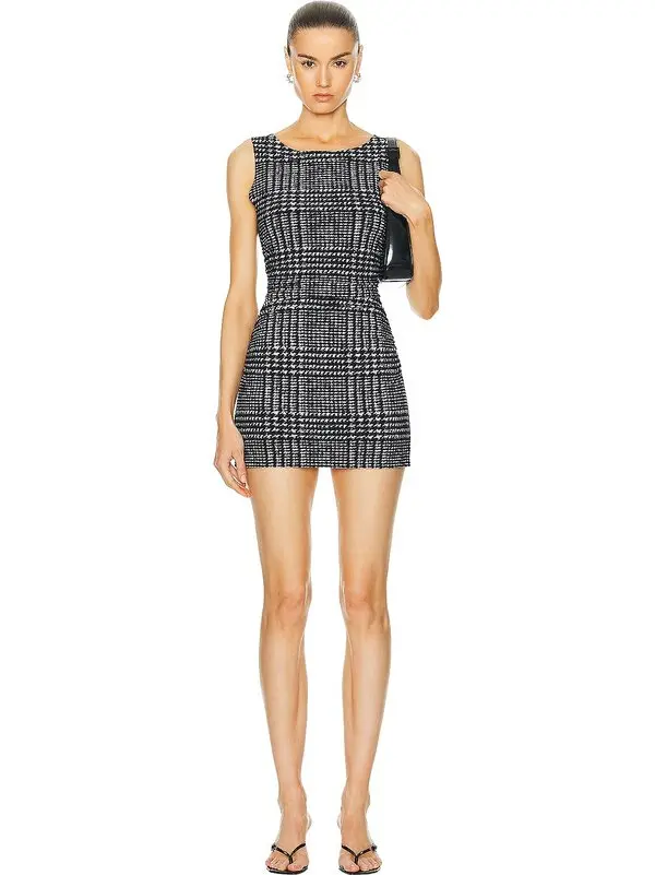 Norma Kamali Sleeveless Pickleball Mini Dress - Large Glenn Plaid Tweed