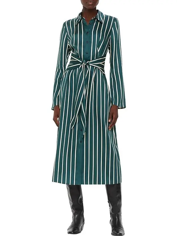 Whistles Striped Midi Shirt Dress - Green/mulit