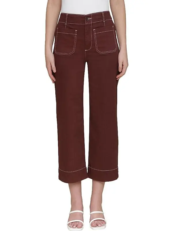 Bagatelle Contrast Stitch Cropped Wide Leg Pants - Chocolate