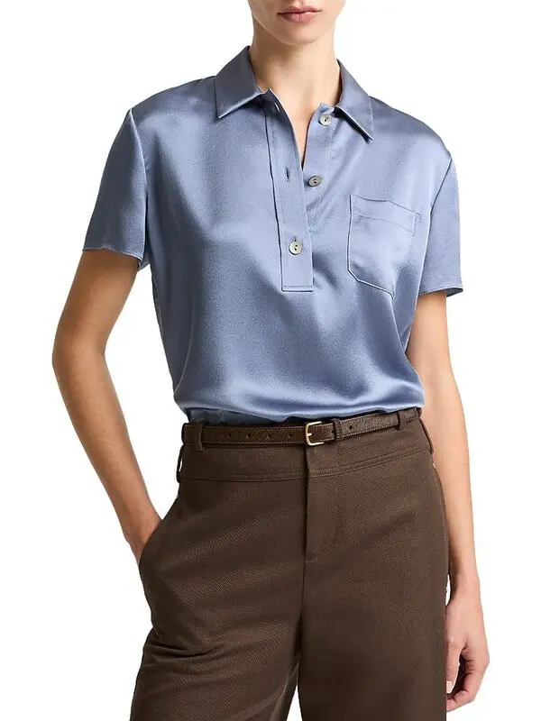 Vince Silk Polo Shirt - Azul